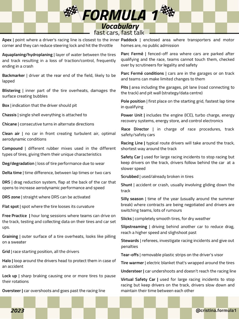 F1 Vocabulary | PDF | Motorsport | Motor Vehicle