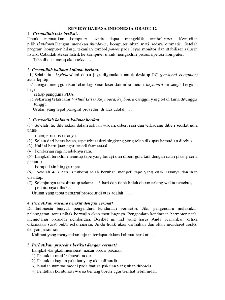 Review Bahasa Indonesia Grade 12 Pdf