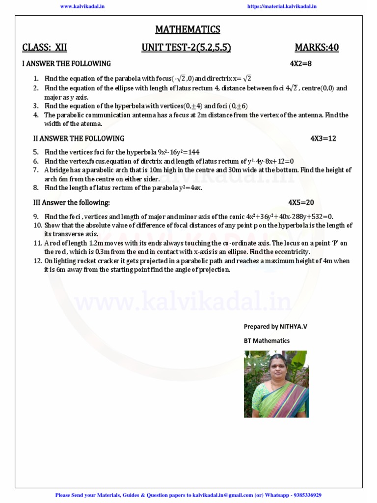 Equations of Conic Sections: Parabolas, Ellipses, Hyperbolas and Word ...