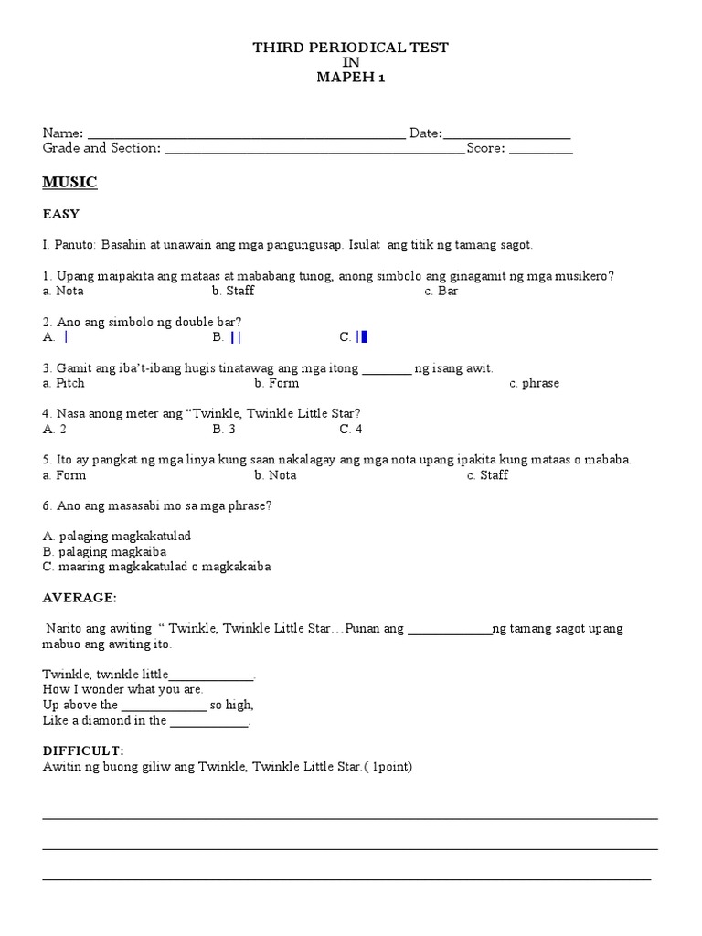 PT - Mapeh 1 - Q3 | PDF