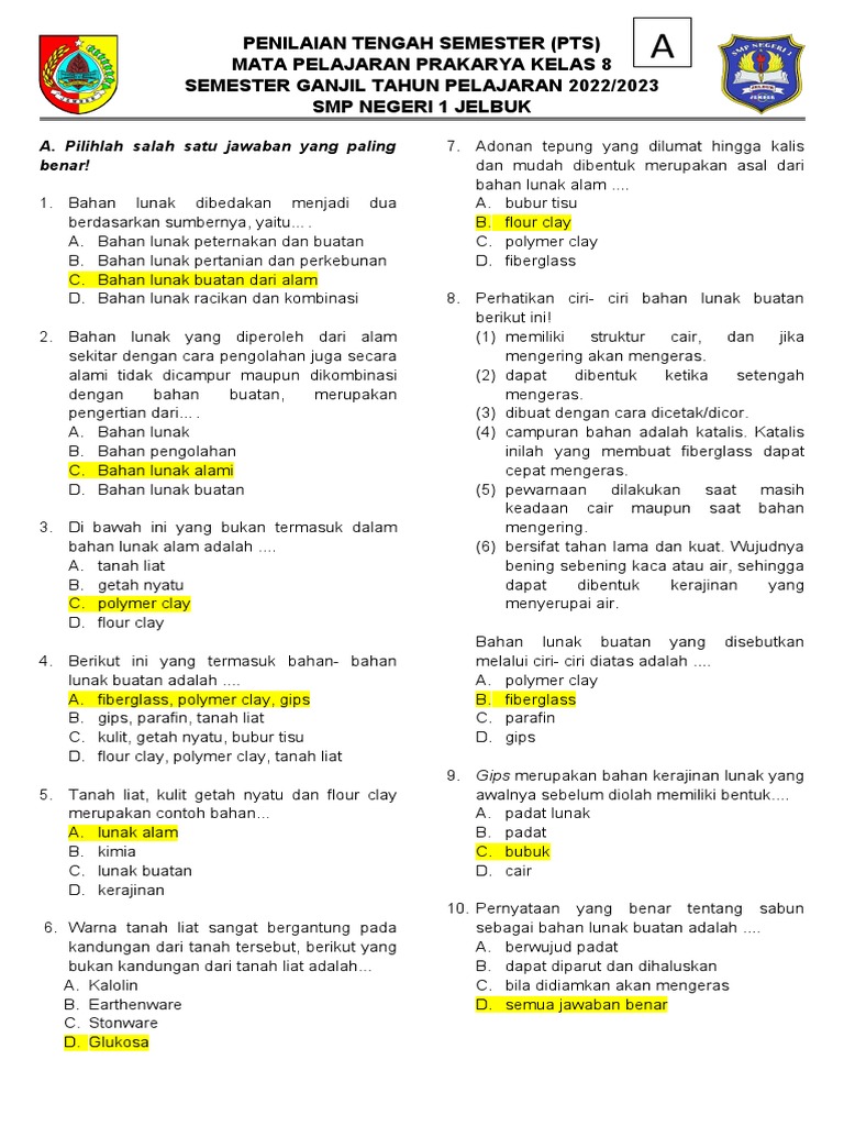 Soal PTS Ganjil 2022-2023 - Bab 1 (Kerajinan) | PDF