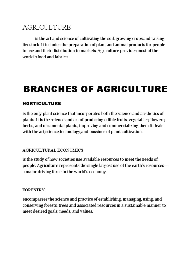 Branches of Agriculture | PDF | Agriculture | Soil