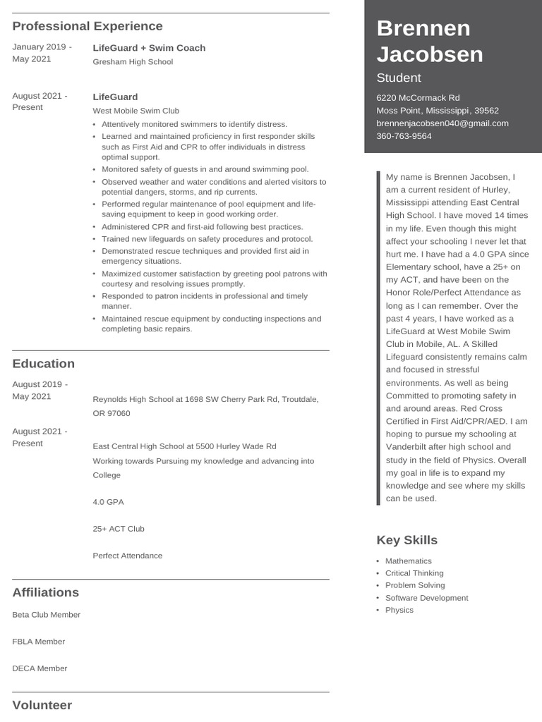 Resume 1 | PDF | First Aid