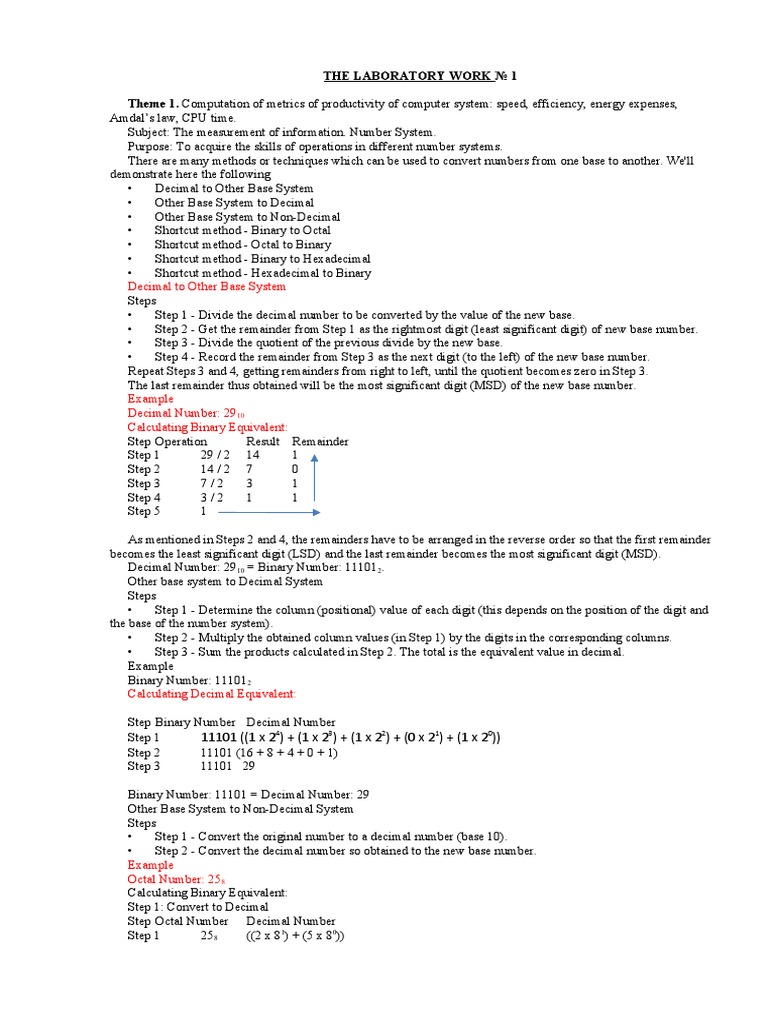 The Laboratory Work 1 Theme 1. Computation of Metrics of Productivity of Computer System: Speed ...