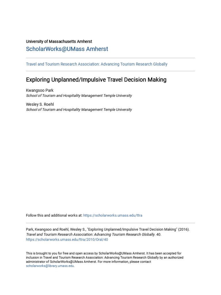 Exploring Unplanned - Impulsive Travel Decision Making | PDF ...