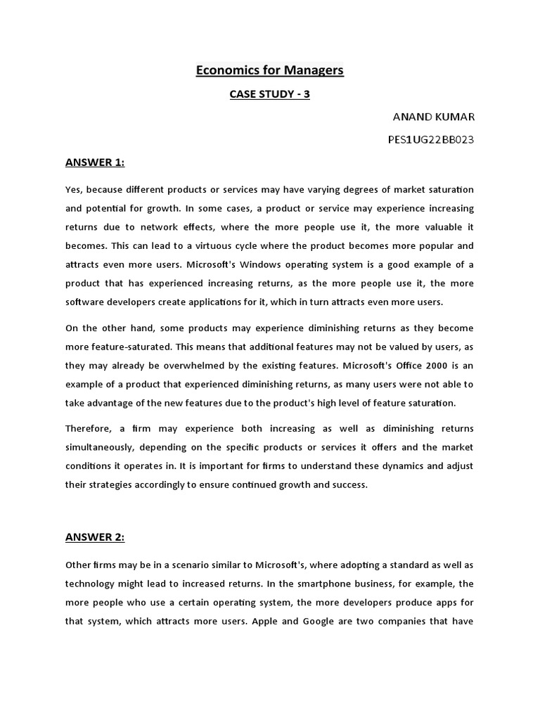 Economics Managers Case Study 3 | PDF | Microsoft | Computing
