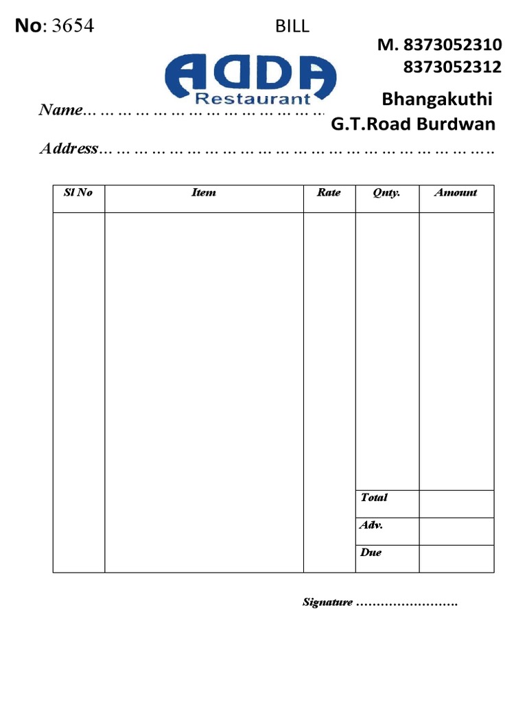 burdawan HOTEL BILL | PDF