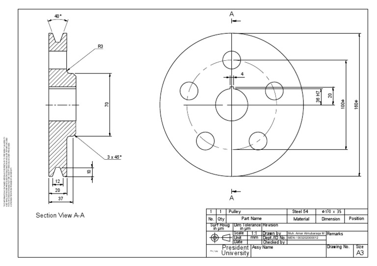 Pulley Engineering Drawing with Dimensions | PDF