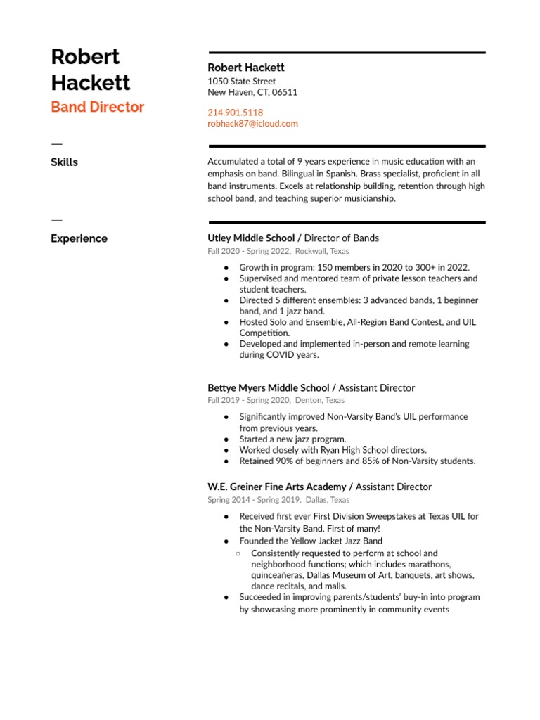 Rob Hackett Resume B | PDF | Entertainment | Performing Arts