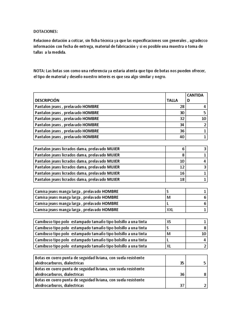 Dotaciones 2023 | PDF | Pantalones | Ropa Dotaciones 2023 | PDF | Pantalones | Ropa