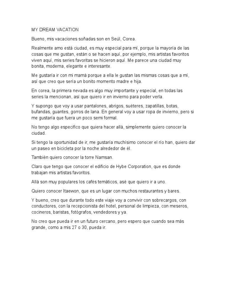 My Dream Vacation | PDF