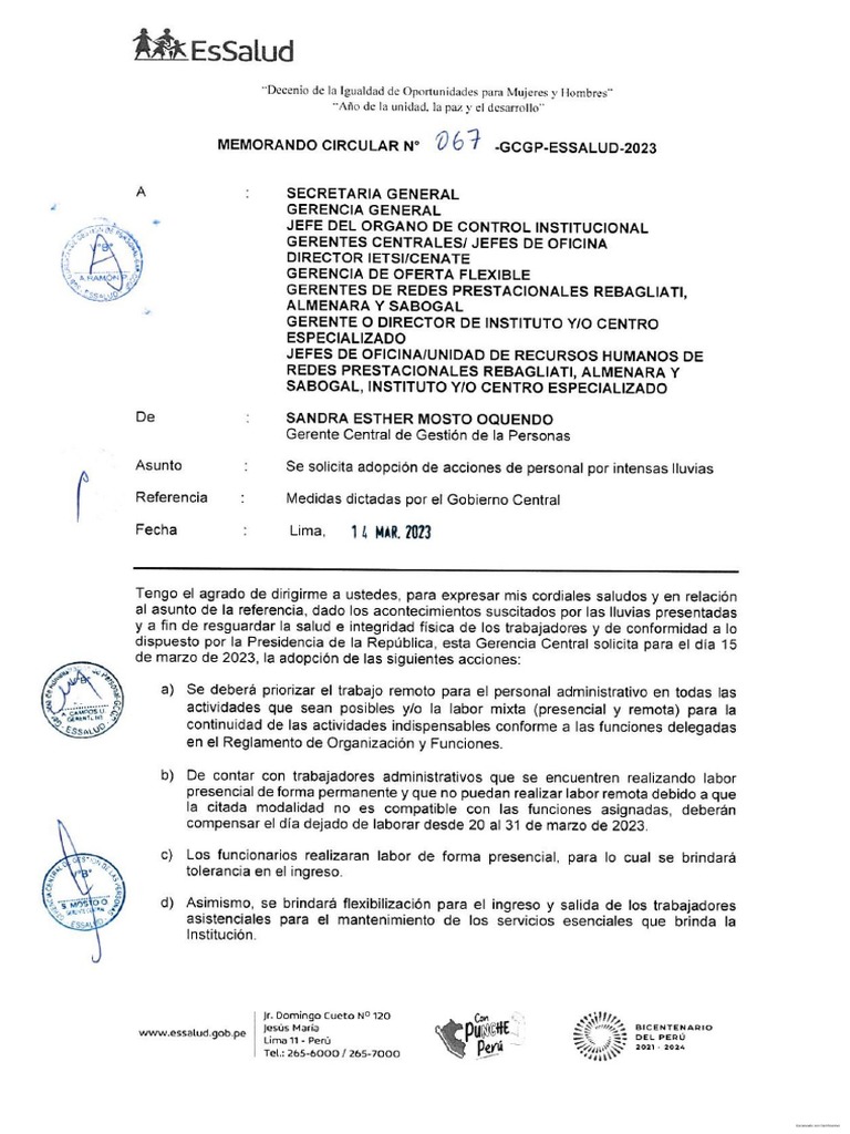 Memorando Circular #067-Gcgp-Essalud-2023 | PDF Memorando Circular #067-Gcgp-Essalud-2023 | PDF