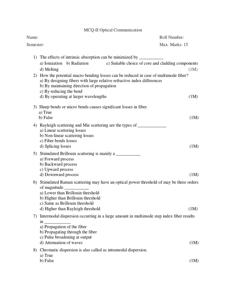 Understanding Optical Fiber Communication Through Multiple Choice ...