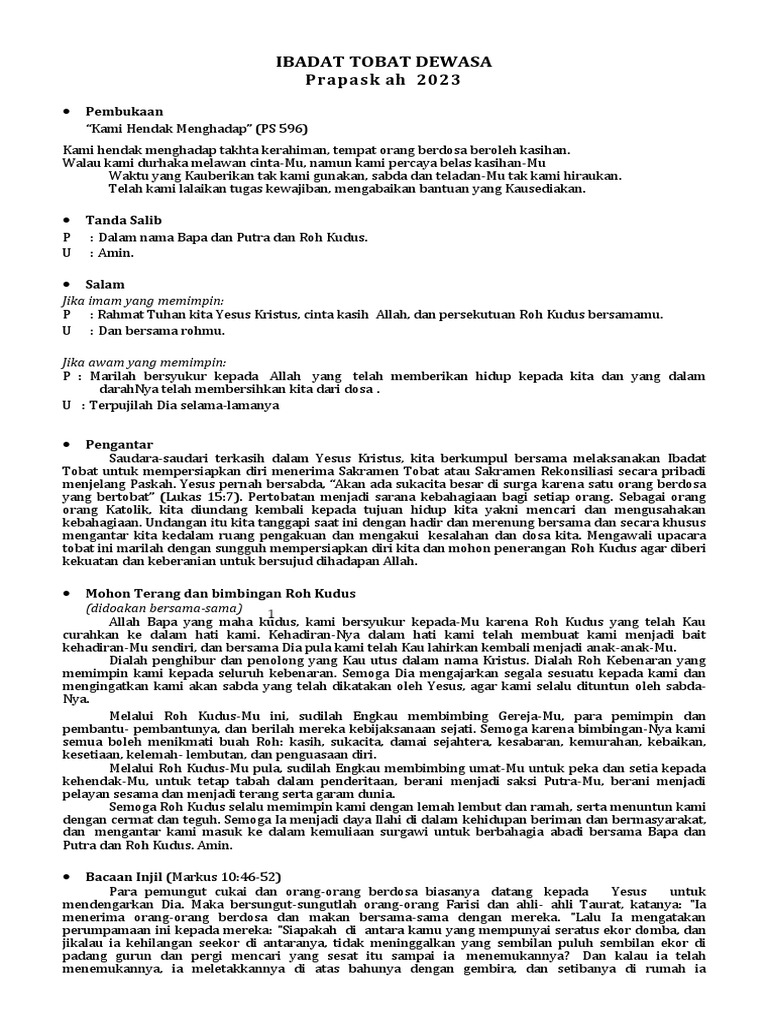 Ibadat Tobat Prapaskah APP Dewasa PDF | PDF