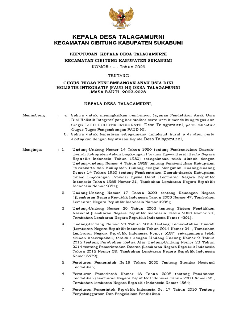 SK Gugus Tugas Paud Hi Desa Talagamurni | PDF