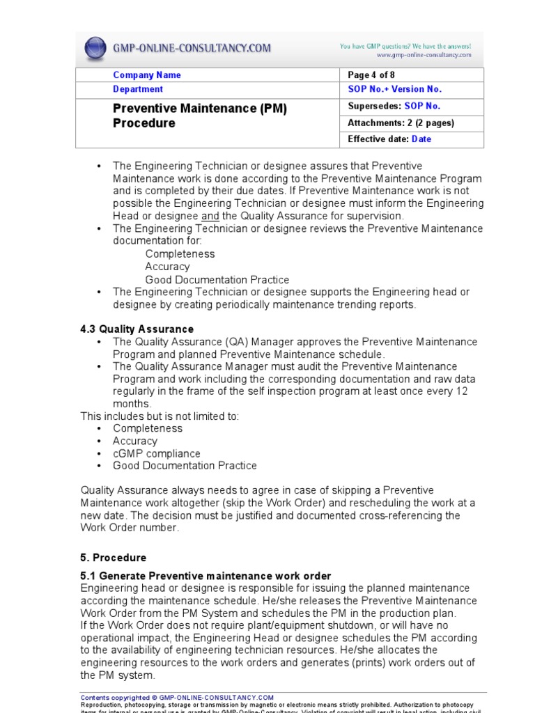 01 Preventative Maintenance Procedure 1 P04 | PDF