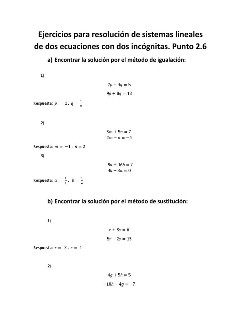 Sistemas Lineales de Dos Ecuaciones Con Dos Incognitas | PDF
