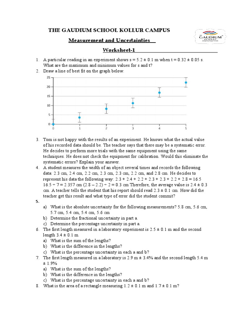 Measurement Uncertainties Worksheet | PDF | Science & Mathematics ...