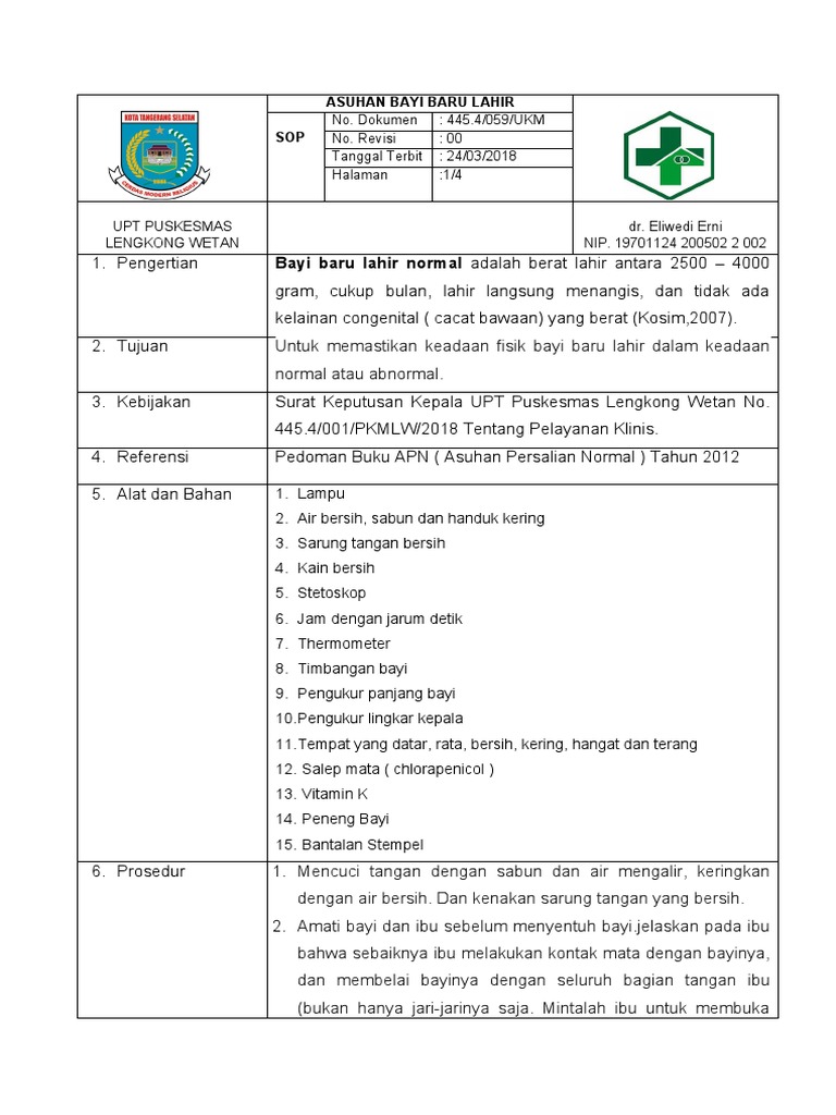 Sop Asuhan BBL (Dok El) | PDF