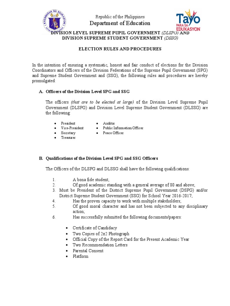 Rules On SPG SSG Elections | PDF | Voting | Elections