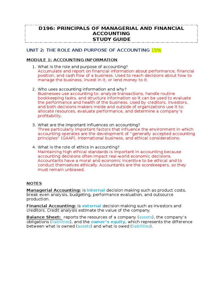 D196 Study Guide Answers & Notes | PDF | Equity (Finance) | Cost