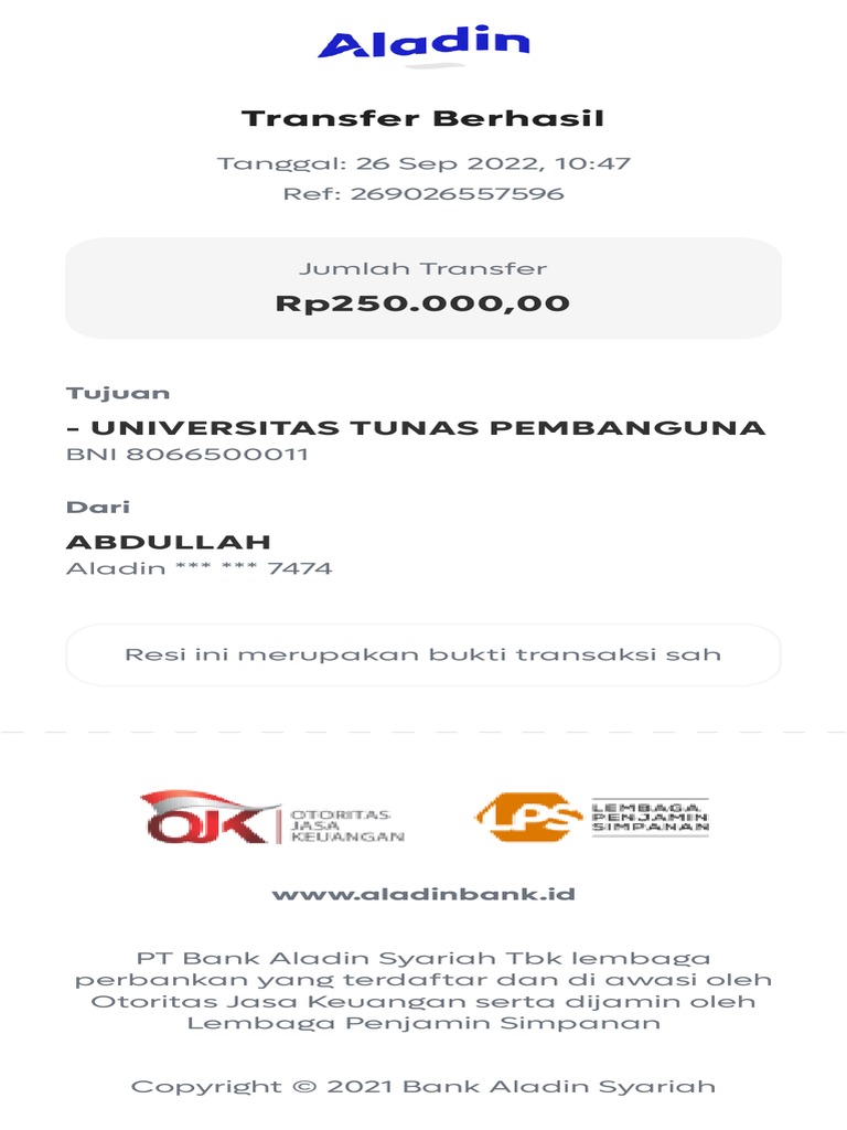 Transfer Berhasil: Tujuan | PDF