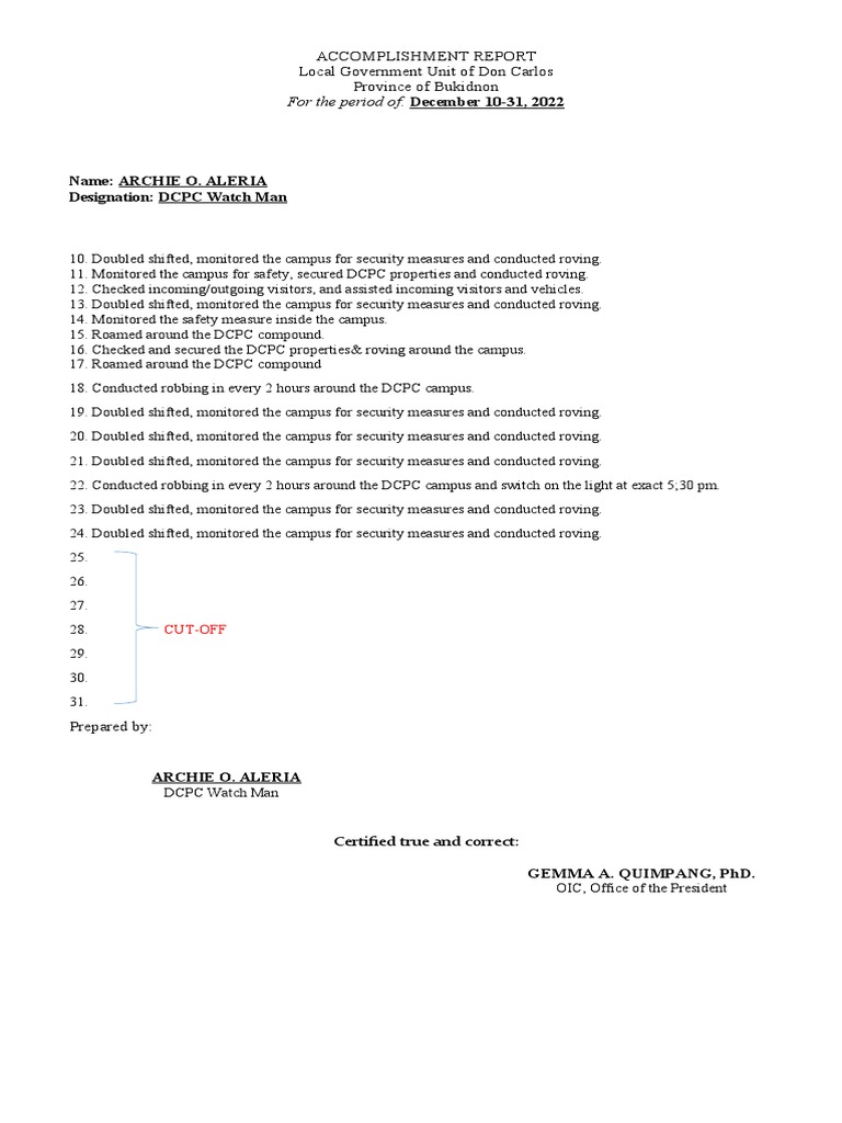 LGU Don Carlos Accomplishment Report | PDF