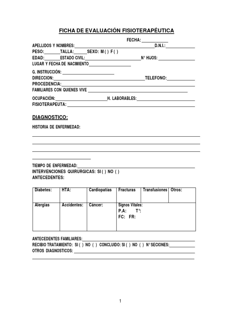 Ficha Fisioterapeutica | PDF | Medicina | Especialidades Medicas