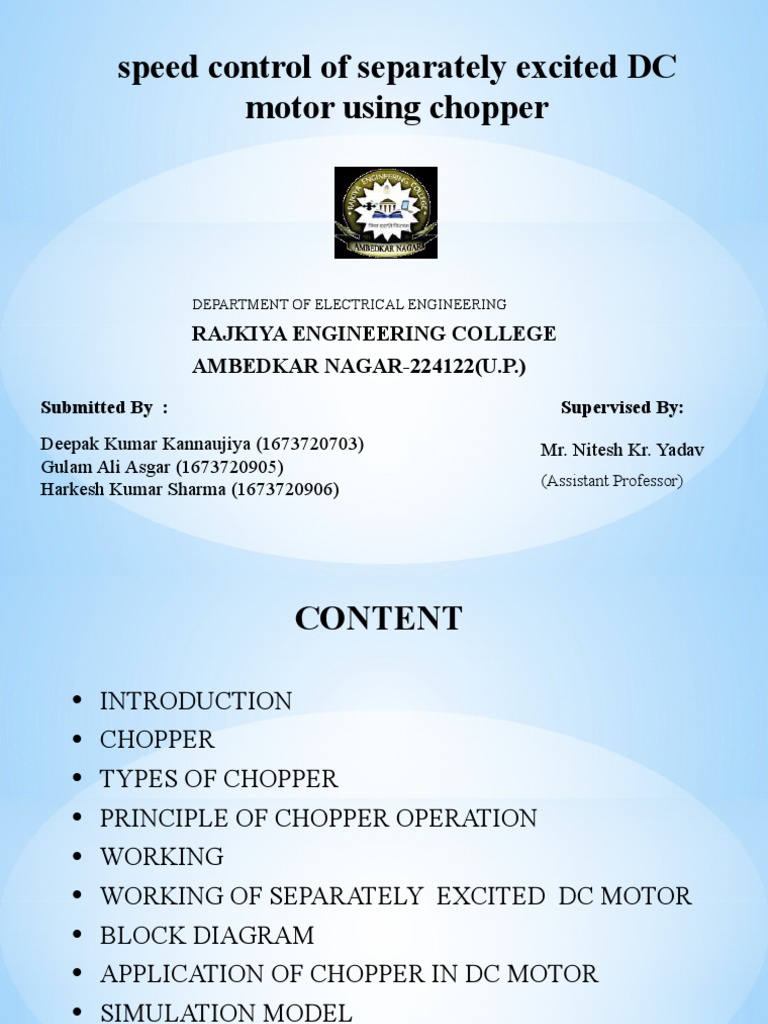 Speed Control of Separately Excited DC Motor Using Chopper: Rajkiya ...