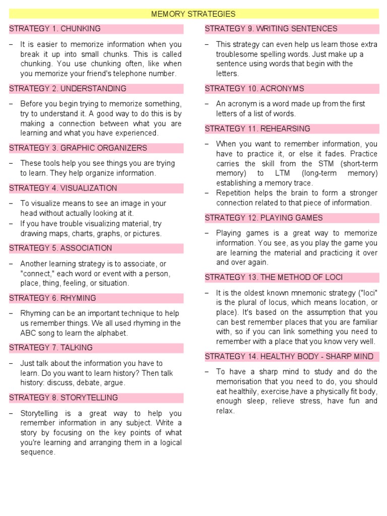 Memory Strategies | PDF | Memory | Cognitive Science
