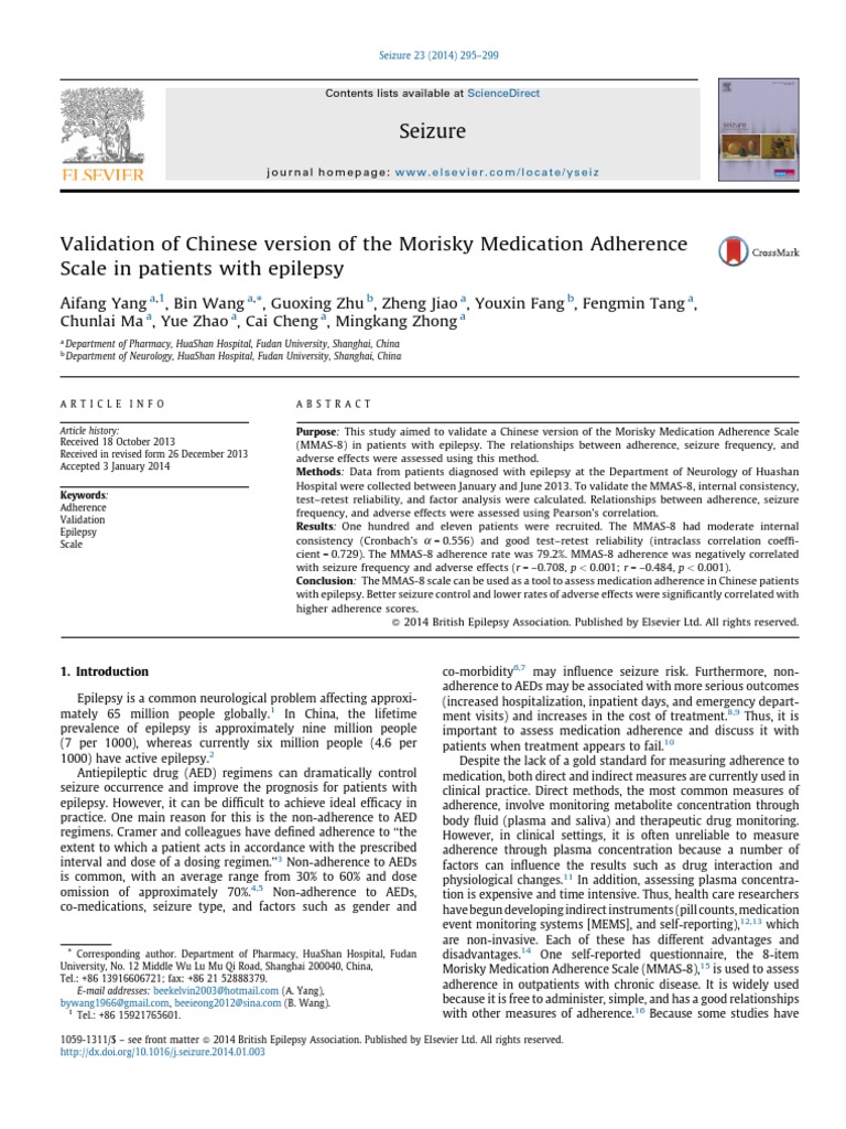 Validation of Chinese Version of The Morisky Medication Adherence Scale ...