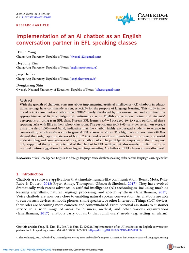 Div Class Title Implementation of An Ai Chatbot As An English ...