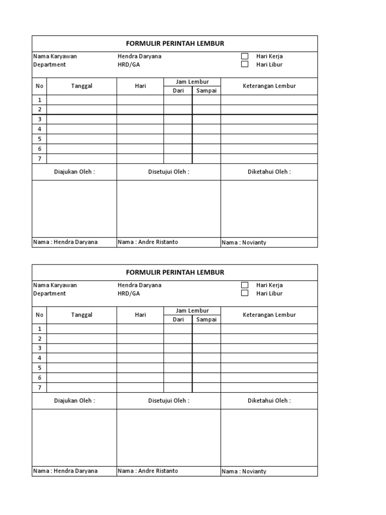 Form Lembur Driver | PDF