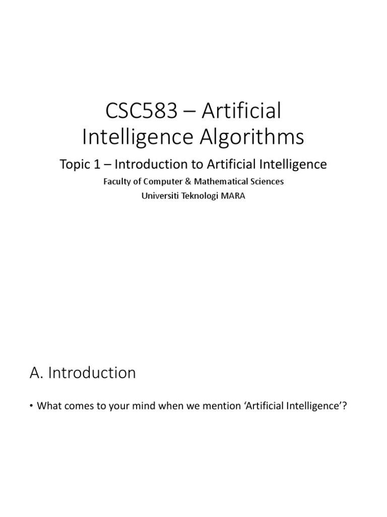 Topic 1 - Introduction To Artificial Intelligence v2 | PDF | Artificial Intelligence ...