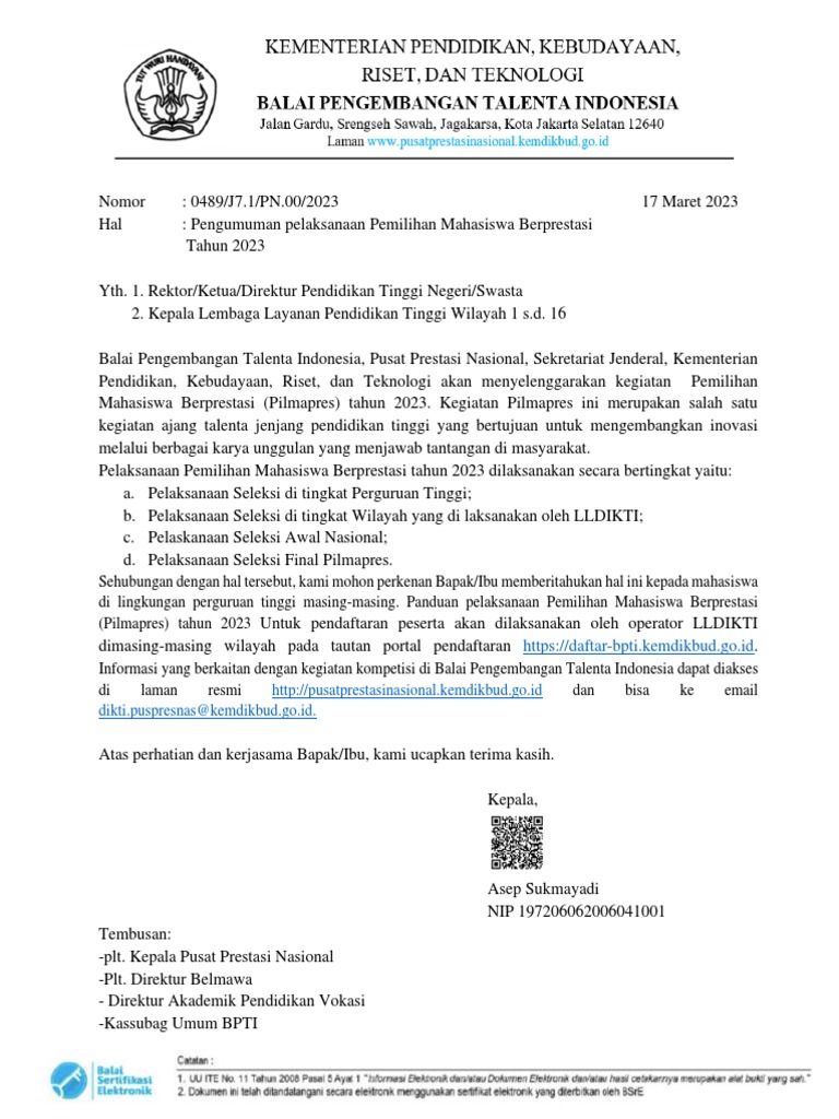 Pengumuman Pilmapres 2023 untuk Mahasiswa | PDF