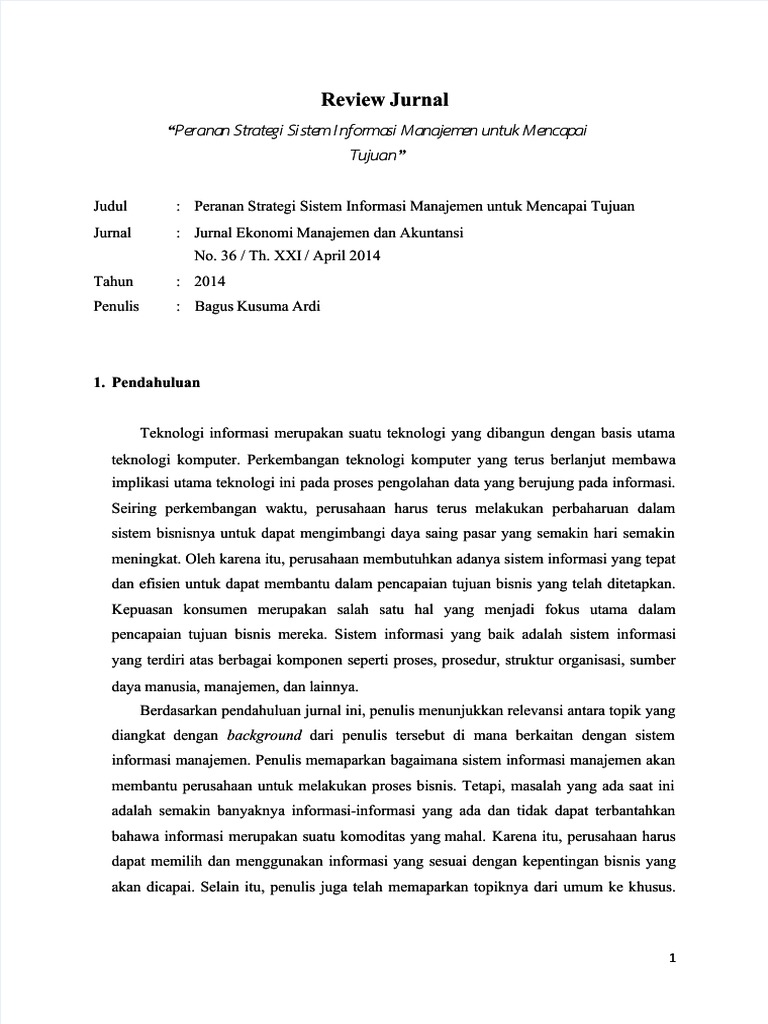 Contoh Review Jurnal Sistem Informasi Manajemen | PDF