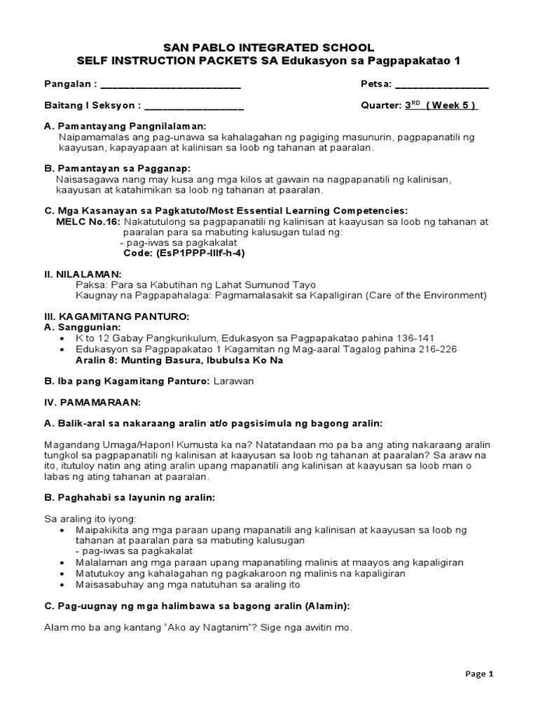 ESP 1 WEEK 5 3rd Quarter | PDF