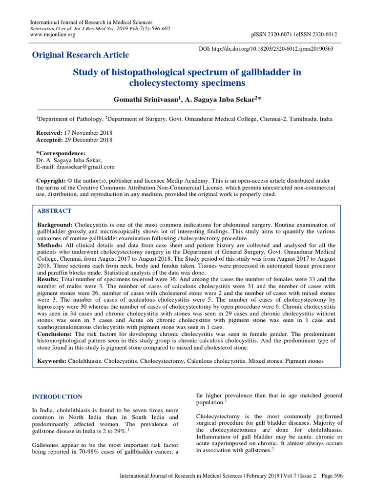 Study of Histopathological Spectrum of Gallbladder | PDF | Gallbladder ...