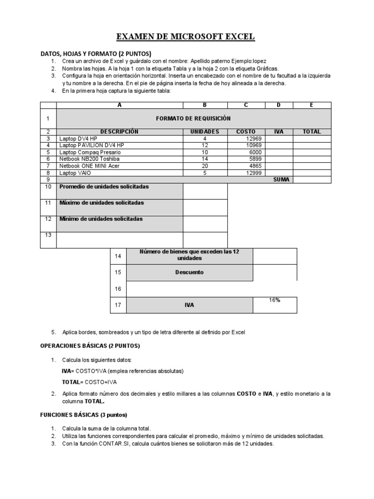 Examen de Microsoft Excel: Datos, Hojas Y Formato (2 Puntos) | PDF | Microsoft Excel | Hardware ...