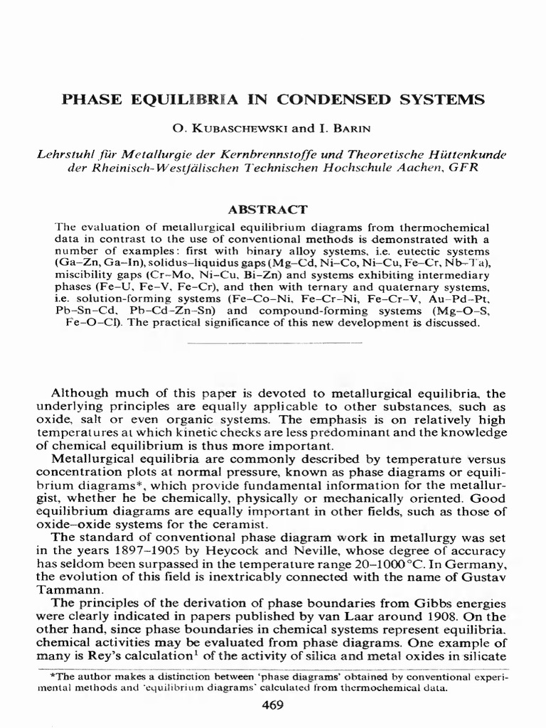 Phase Equilibria in Condensed Systems | PDF | Phase (Matter) | Chemical ...