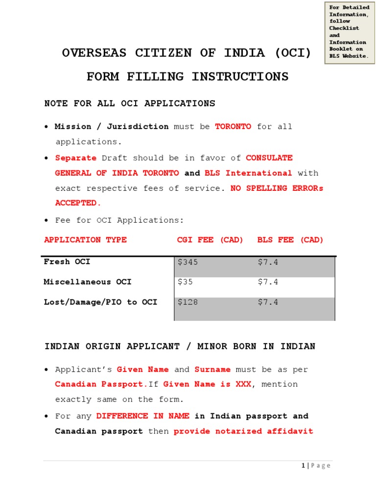 OCI Form Filling Instructions | PDF | Government | Government And ...