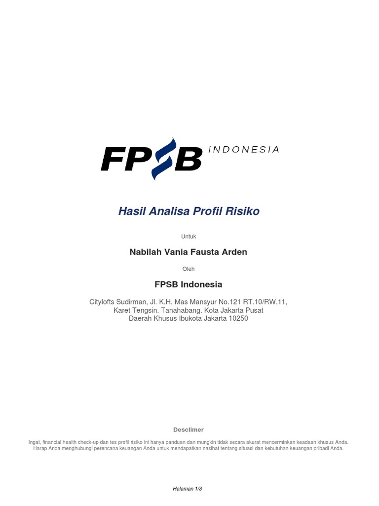 Profil Risiko Investasi Nabilah | PDF | Pengelolaan Keuangan & Uang