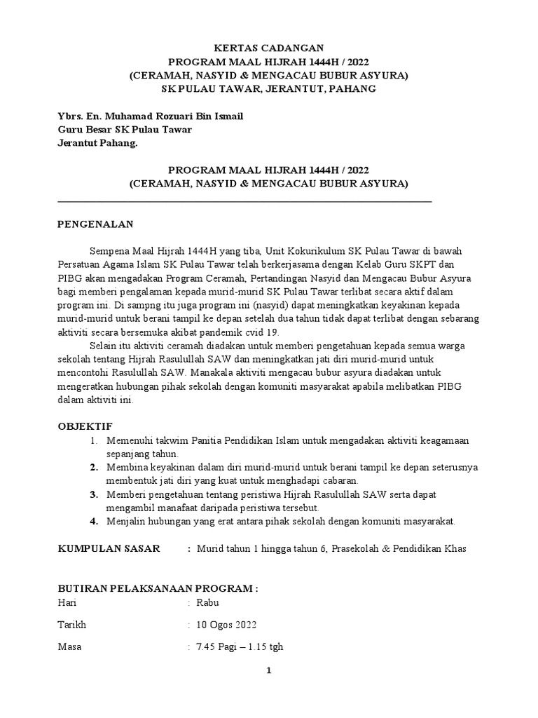 Kertas Kerja Maal Hijrah 2022 | PDF