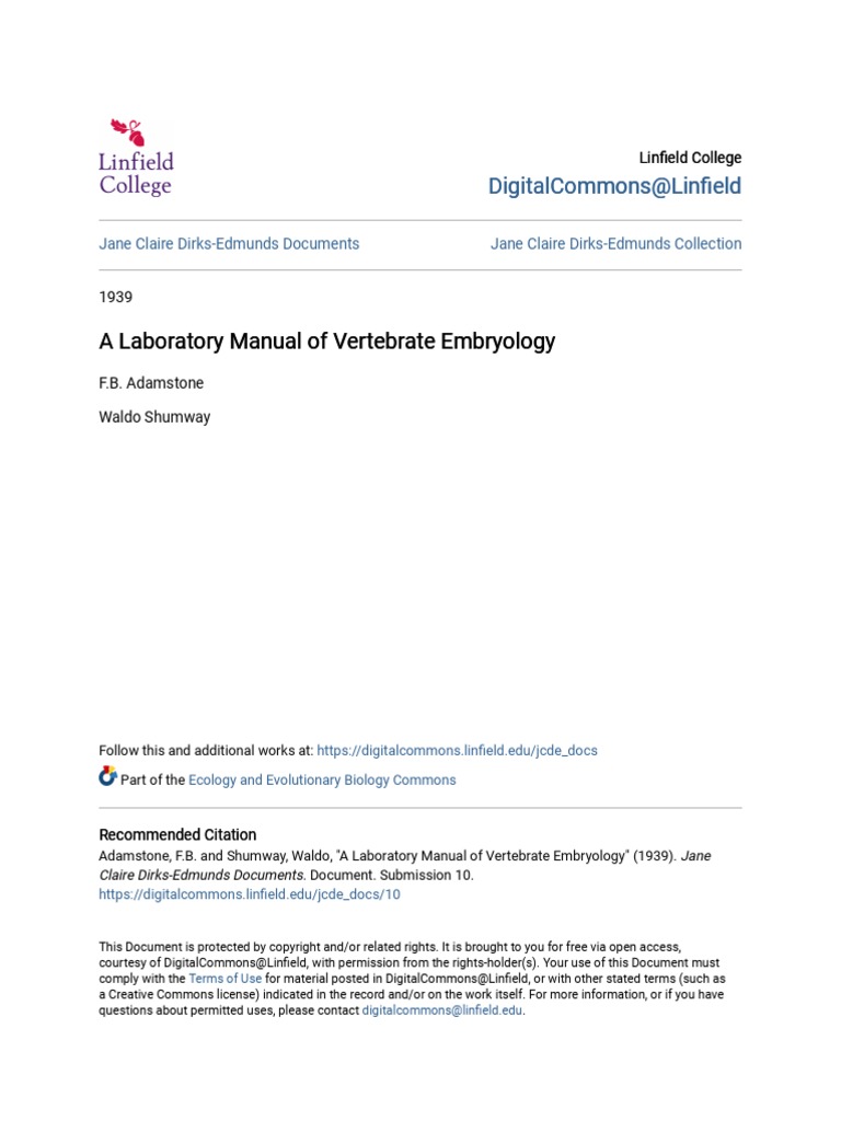 A Laboratory Manual of Vertebrate Embryology A Laboratory Manual of ...