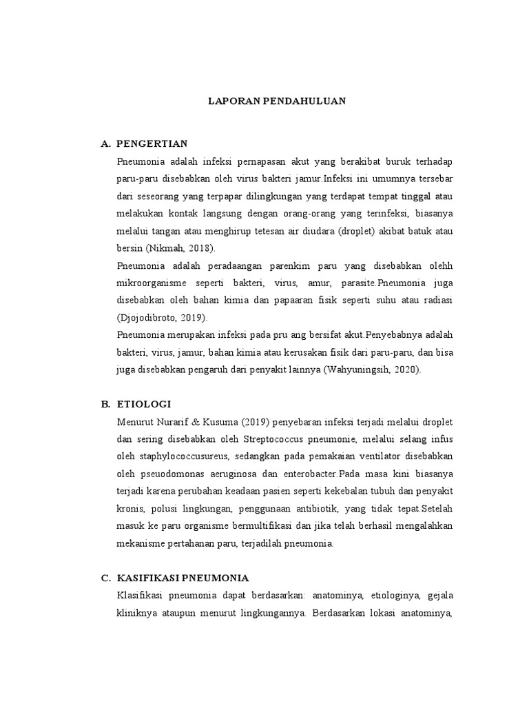 Laporan Pendahuluan Pneumonia | PDF | Kesehatan Holistik