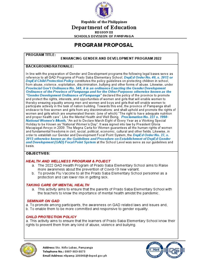 Department of Education: Program Proposal | PDF | Empowerment | Gender ...