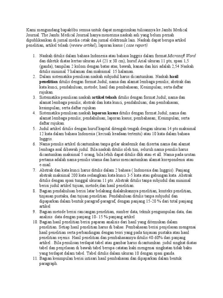 Panduan Penulisan Jambi Med Jurnal | PDF