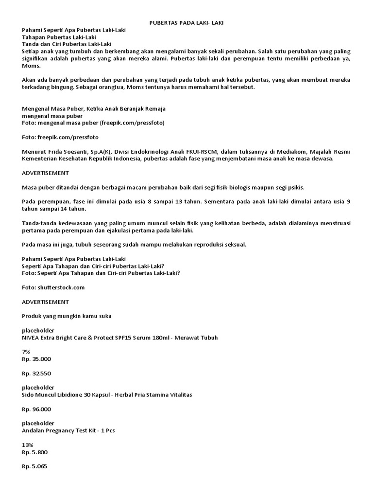 Pubertas Pada Laki | PDF | Kesehatan Holistik | Gaya Hidup