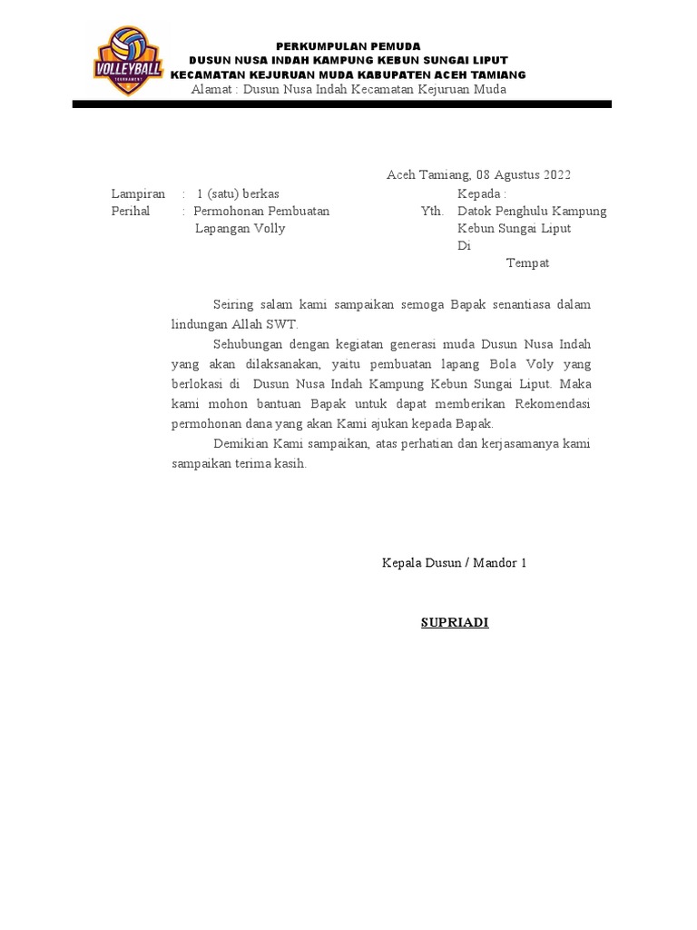 Proposal Lapangan Bola Voli | PDF