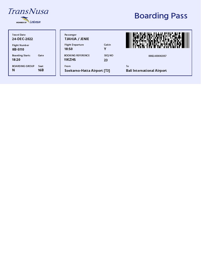 Contoh Boarding Pass Transnusa | PDF